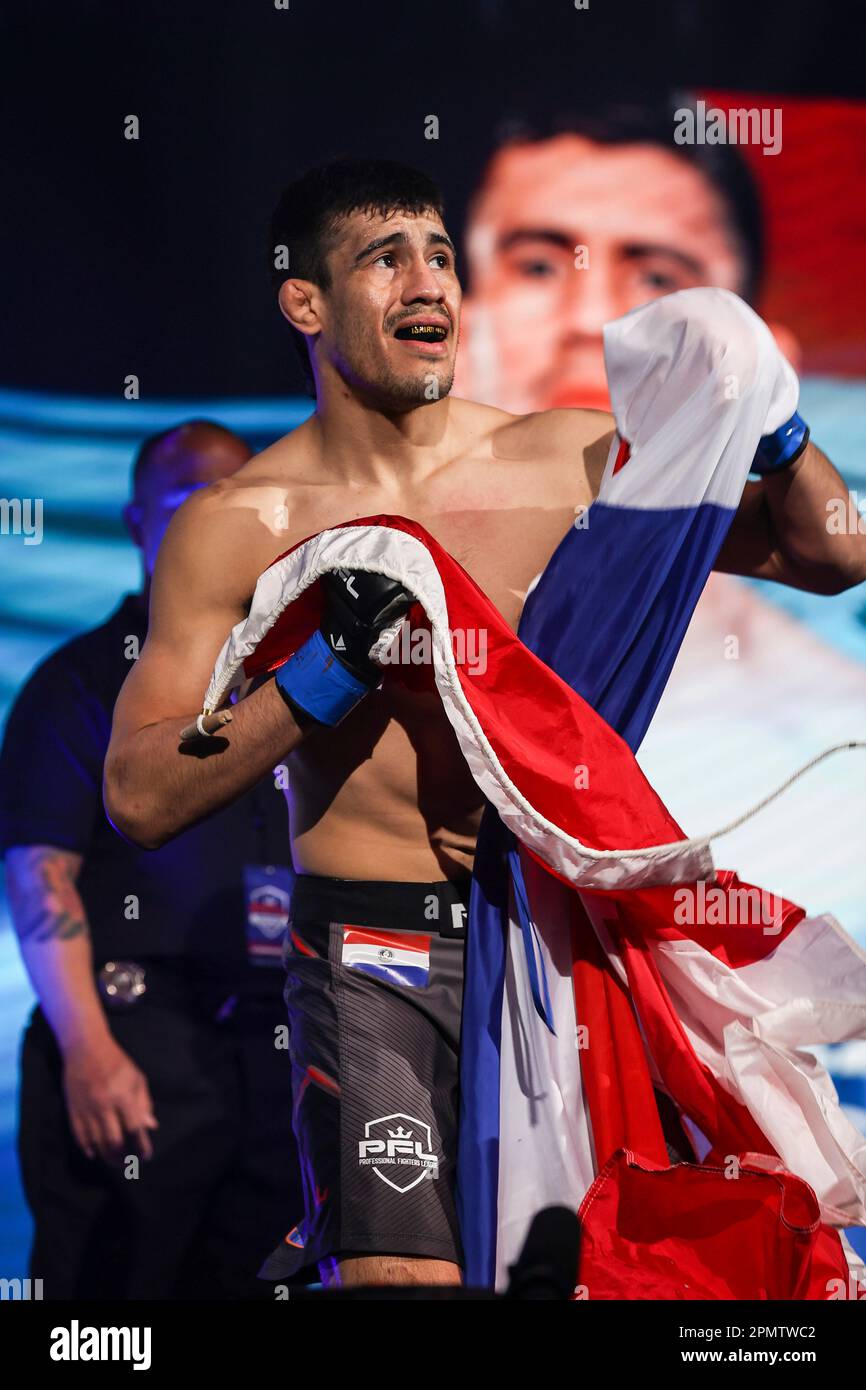 April 14, 2023: Lightweight Alexander Martinez walks towards the PFL ...