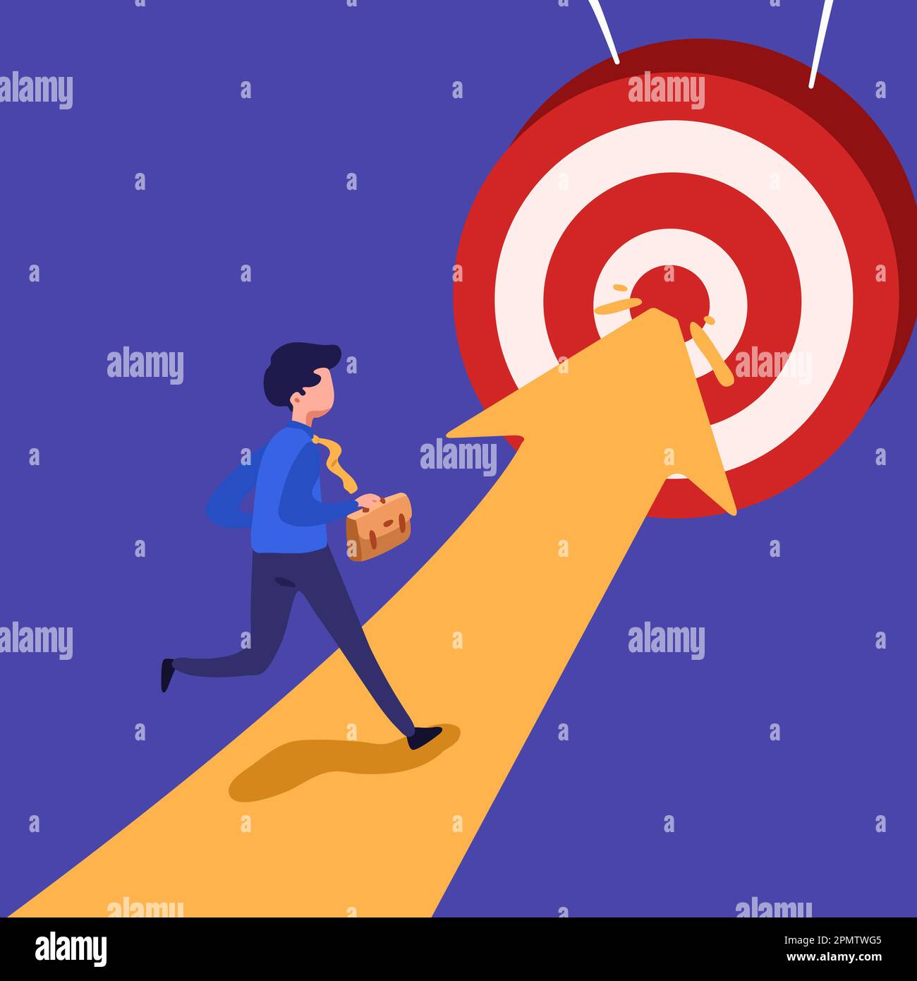 Business concept design businessman running toward goal. Reach target ...