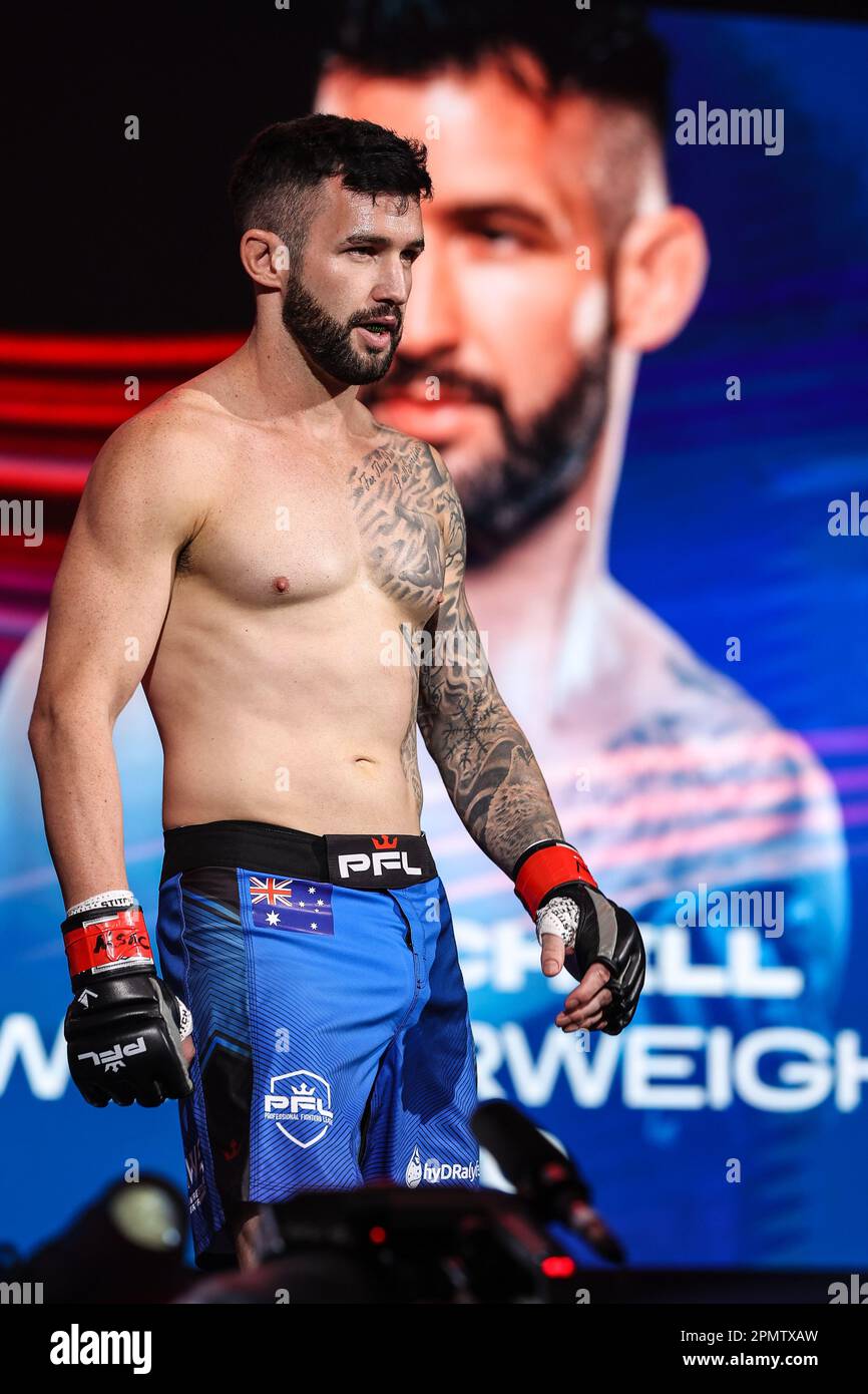 Las Vegas, NV, USA. 14th Apr, 2023. Welterweight Shane Mitchell walks ...