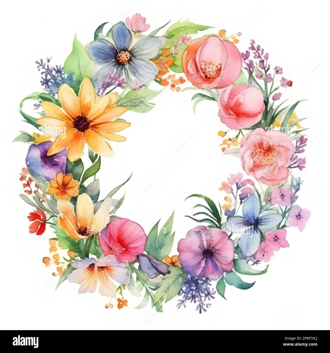 Beautiful Watercolor Spring Flowers Wreath. Watercolor Illustration for ...