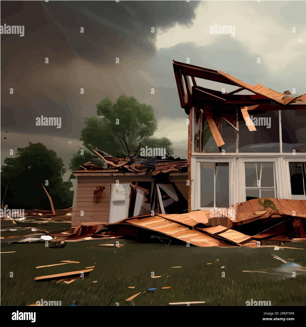 House destroyed tornado shelter Stock Vector Images - Alamy