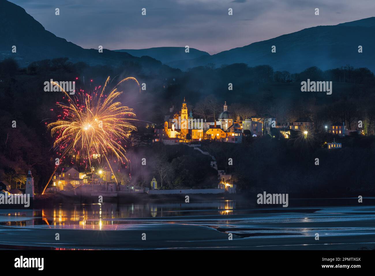 A firework display at the Sir Clough Williams Ellis creation at ...