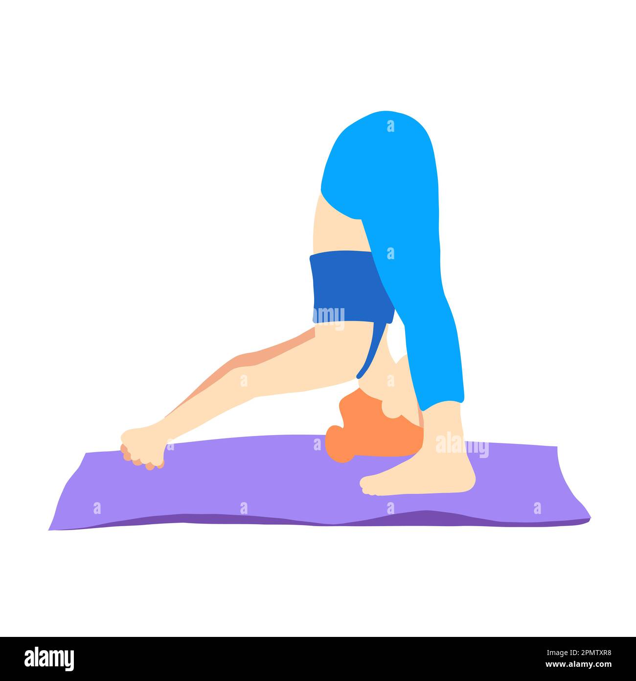 Training in yoga pose of rad hair European girl in blue tracksuit on a ...