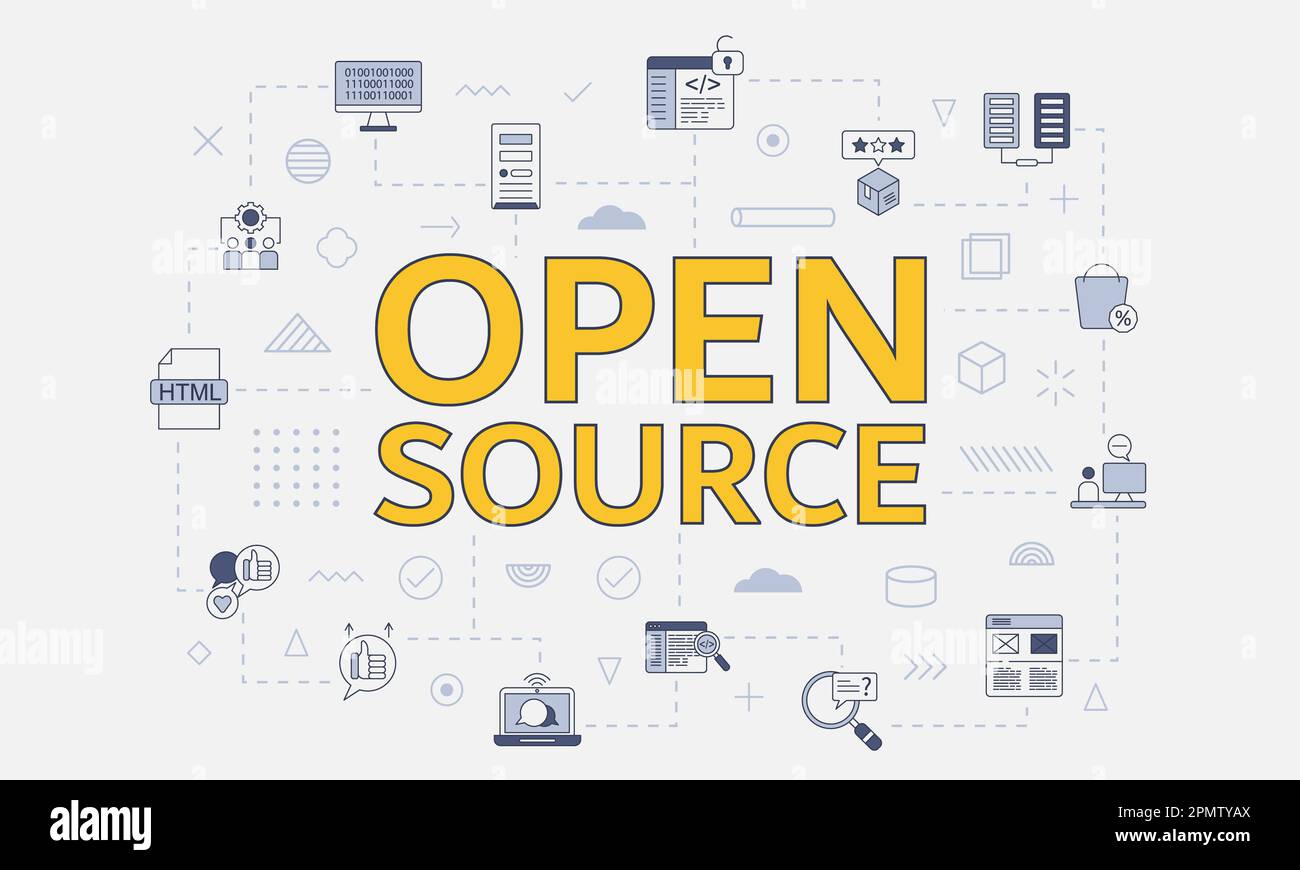 open source concept with icon set with big word or text on center ...