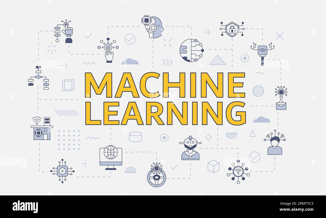 machine learning concept with icon set with big word or text on center ...