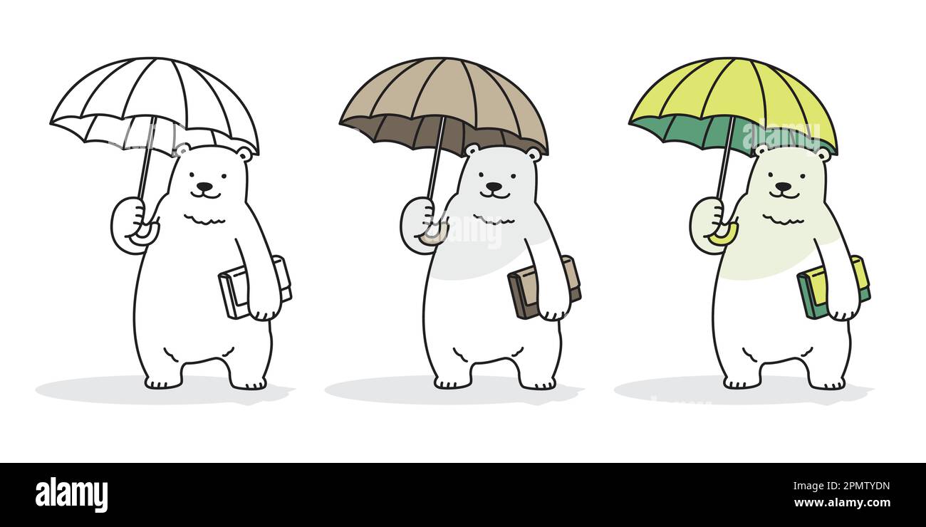 Bear vector Polar Bear logo icon umbrella raining book illustration ...