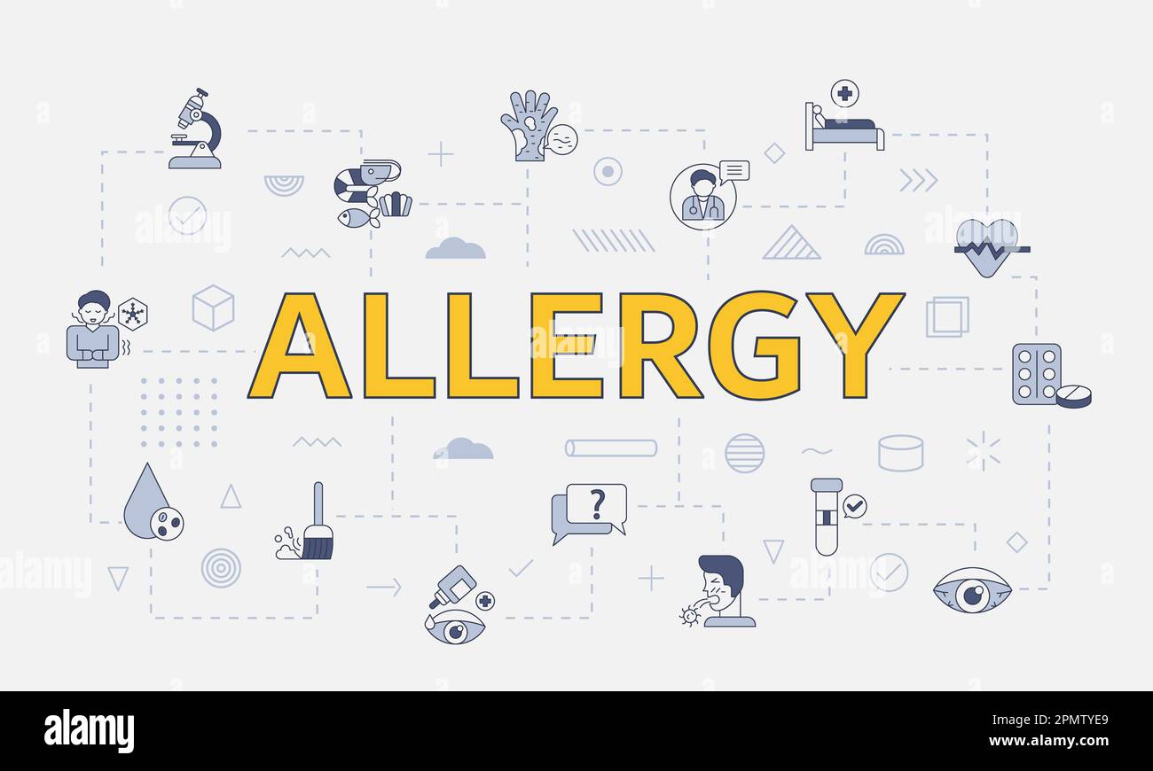 allergy concept with icon set with big word or text on center vector Stock Photo - Alamy