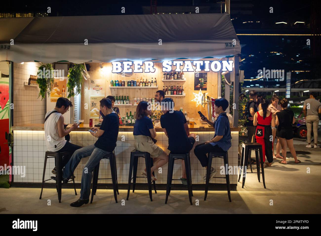 Bangkok, Thailand - April 12, 2023: People at the Jodd Fair's night ...