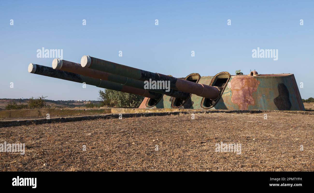 Triple gun of the Armored battery 30. Soviet military unit which was ...