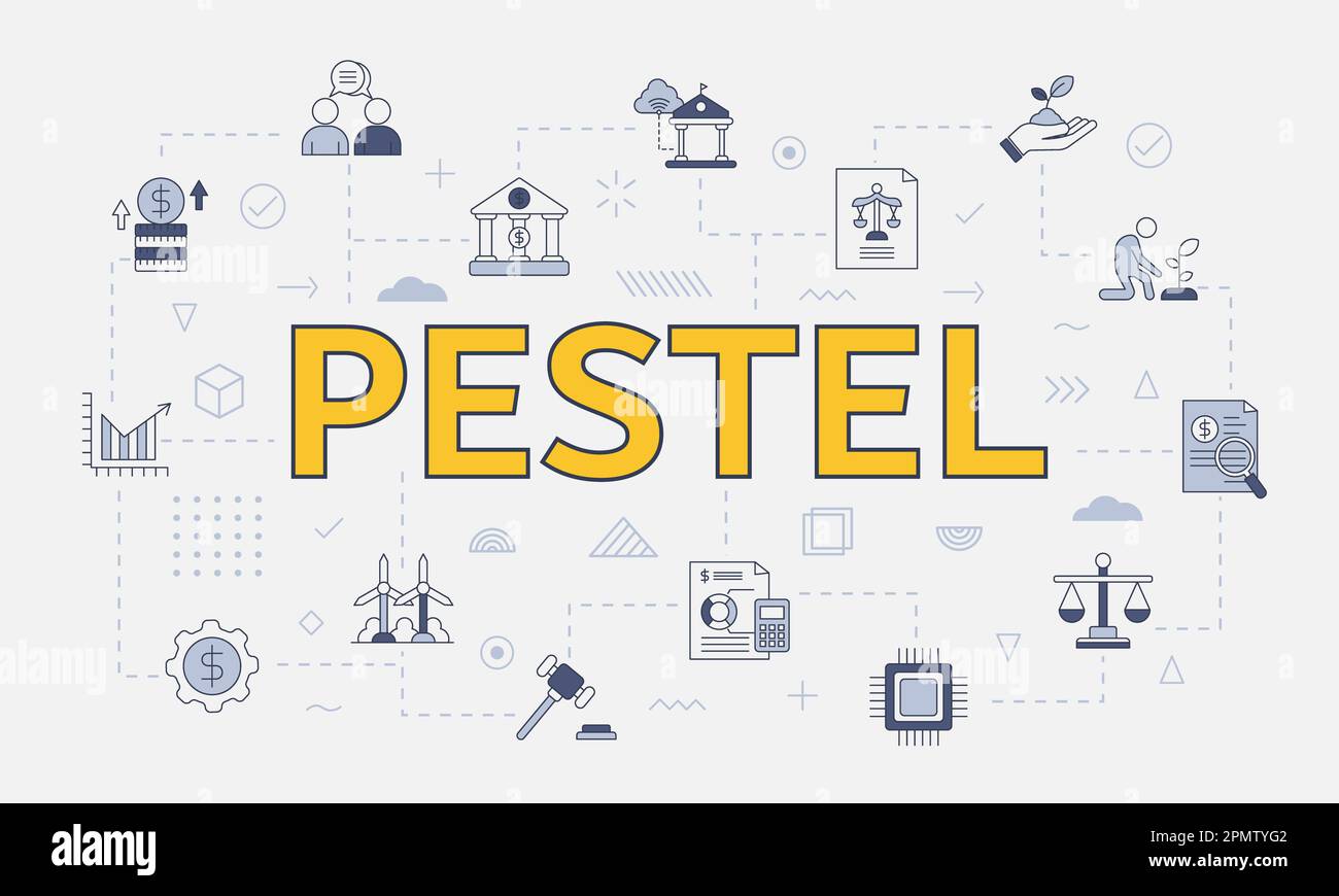 pestel concept with icon set with big word or text on center vector ...