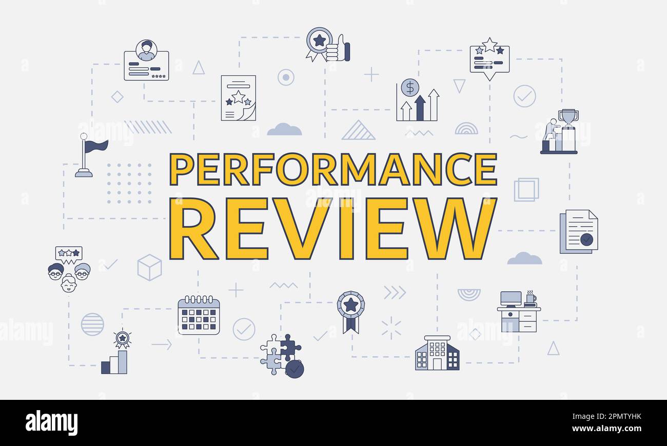 performance review concept with icon set with big word or text on ...