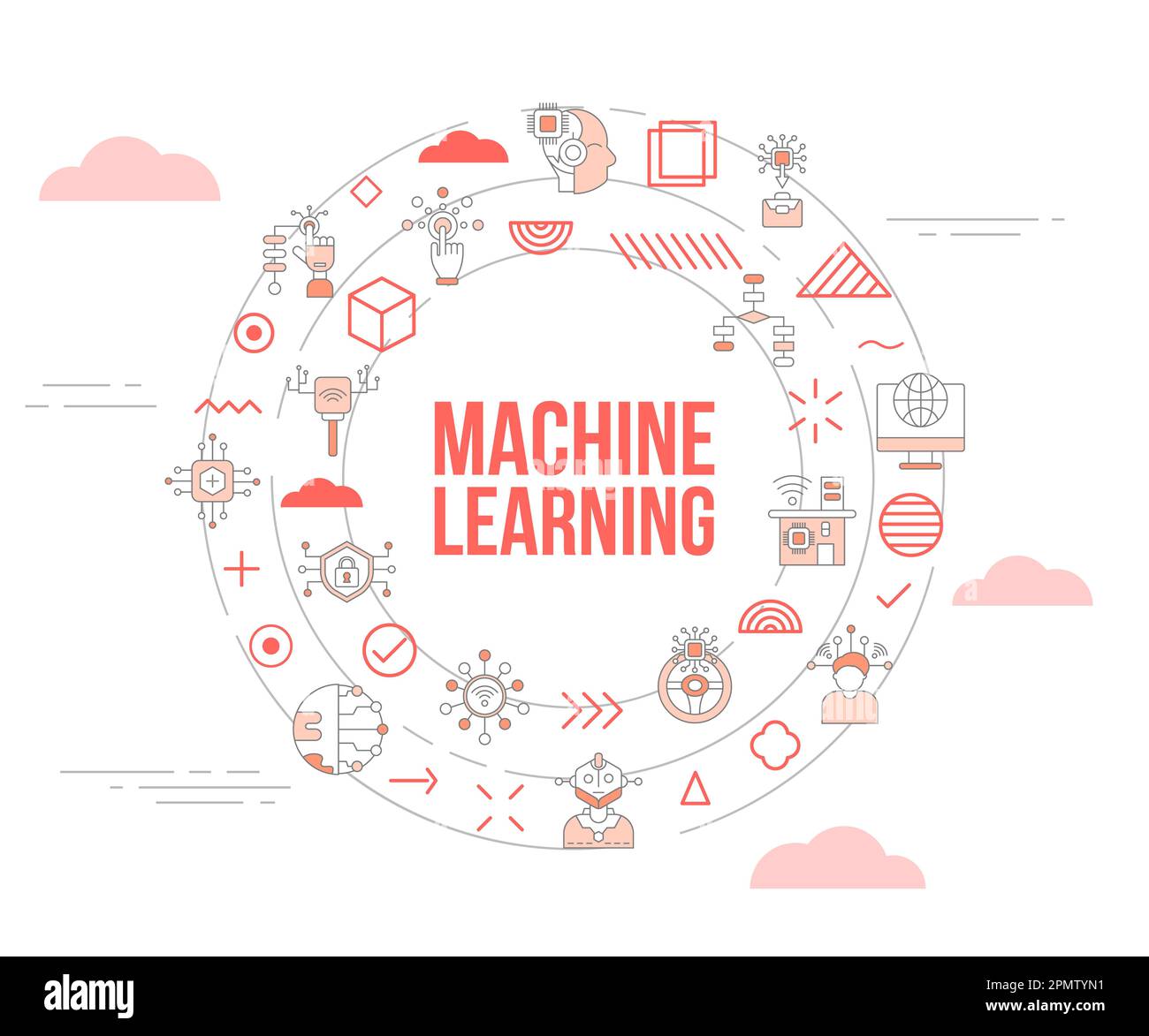 machine learning concept with icon set template banner and circle round ...