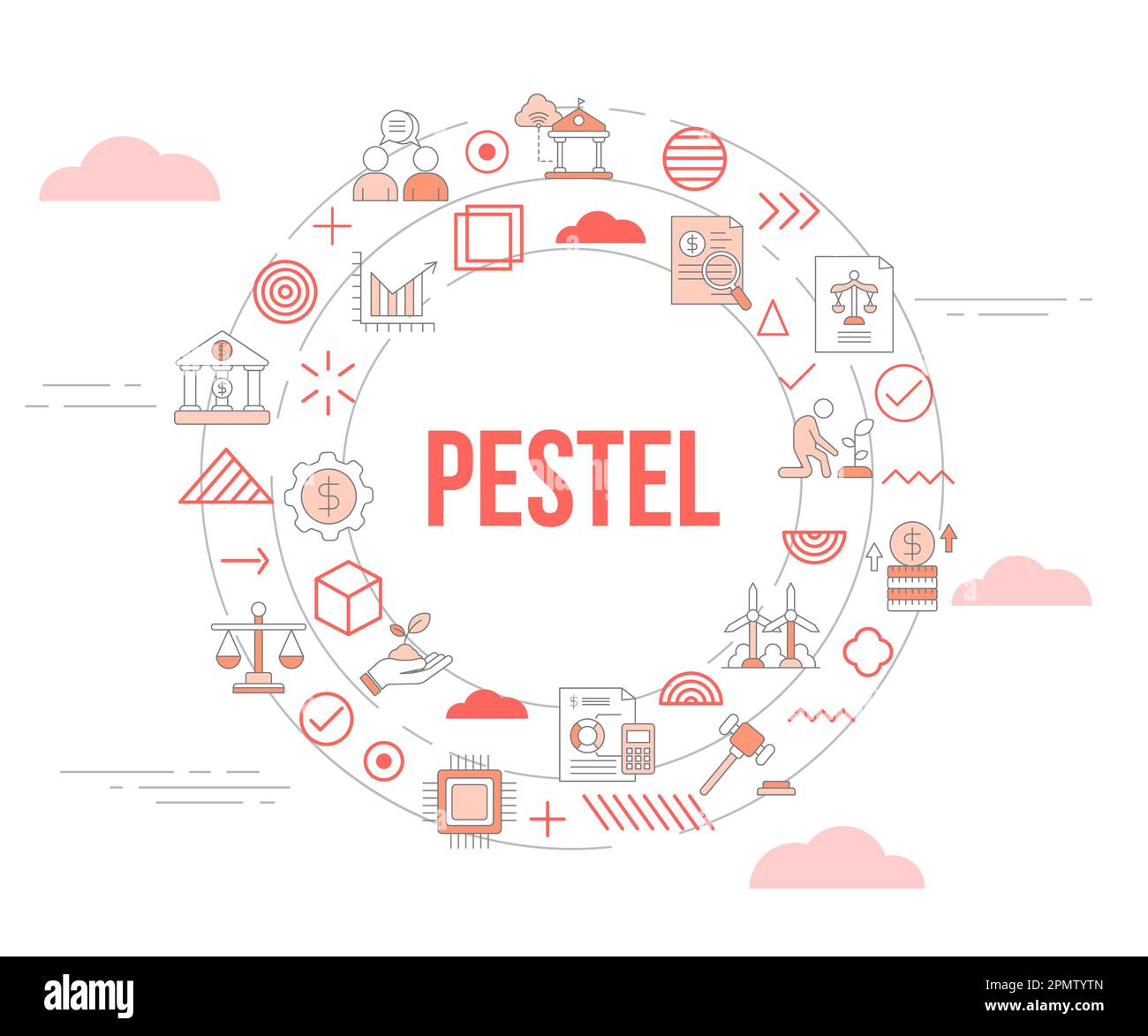 pestel concept with icon set template banner and circle round shape ...