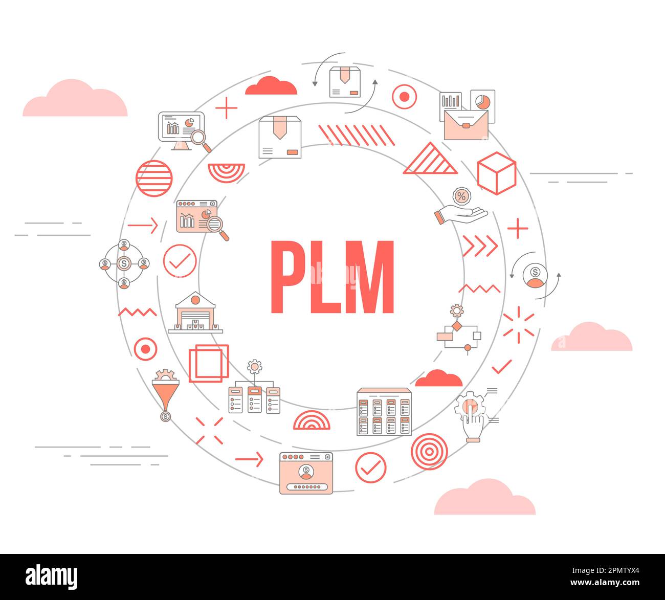 plm concept with icon set template banner and circle round shape vector ...