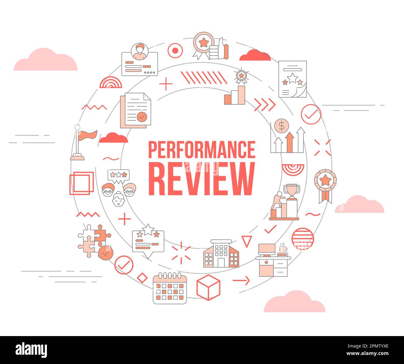 performance review concept with icon set template banner and circle ...