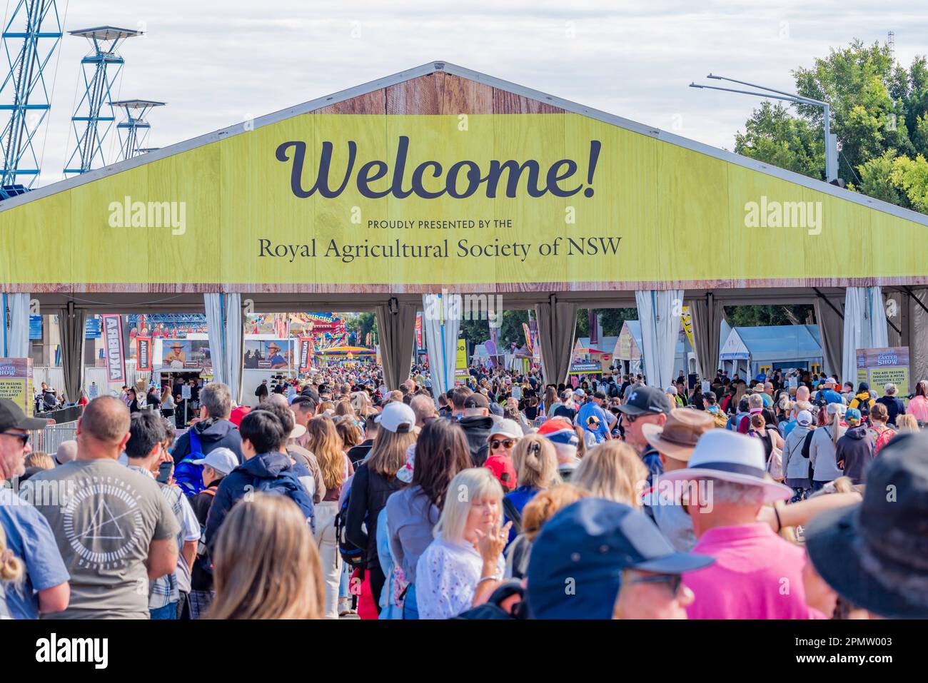 Crowds of people waiting to enter the 2023 Royal Easter Show in Sydney, Australia. Multiple ...