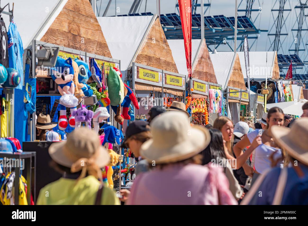 Crowds of people walking past some of the many side stalls at the 2023 ...