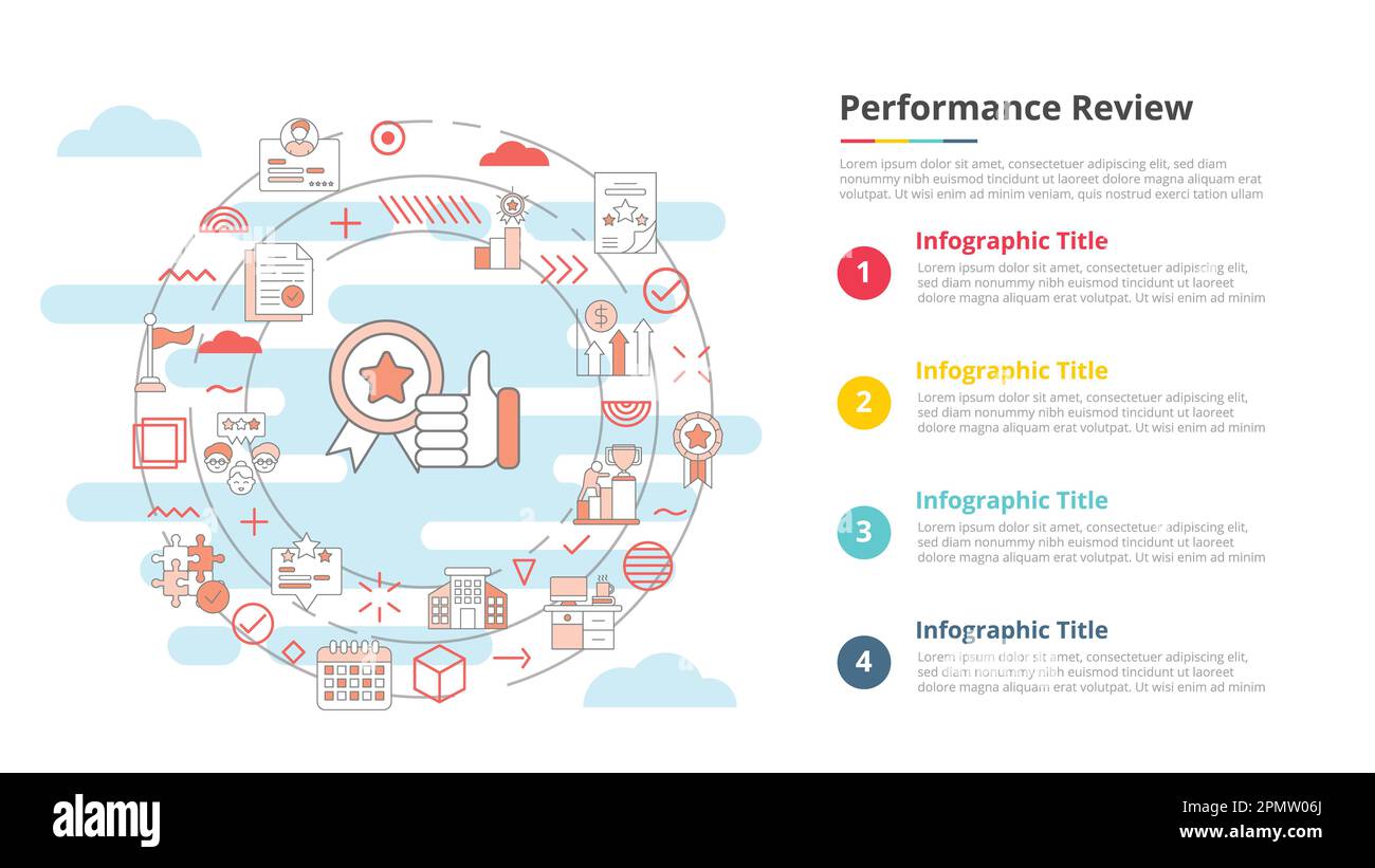 performance review concept for infographic template banner with four point list information ...