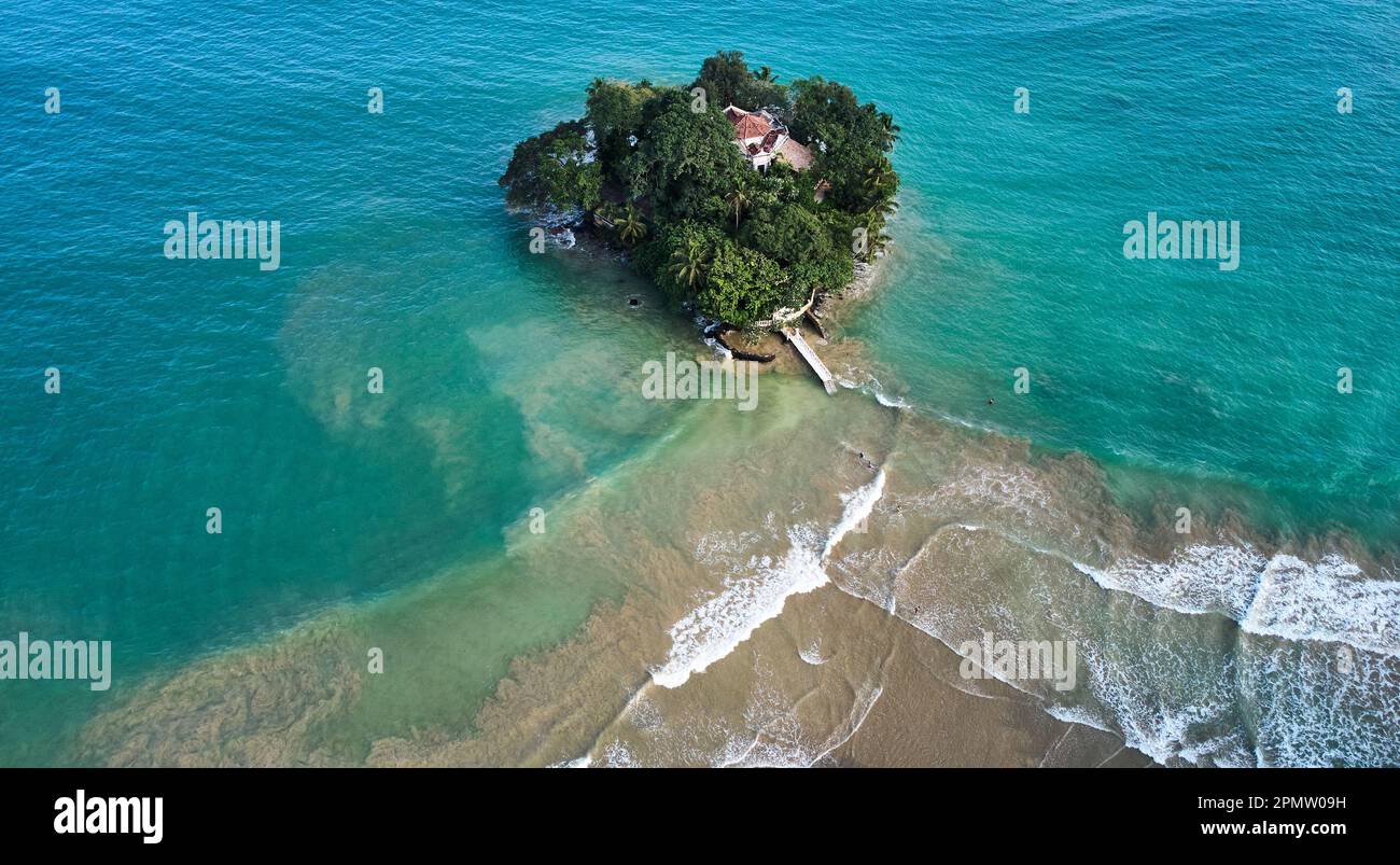 Aerial view of Taprobane island in Sri Lanka. Island in the Indian ...
