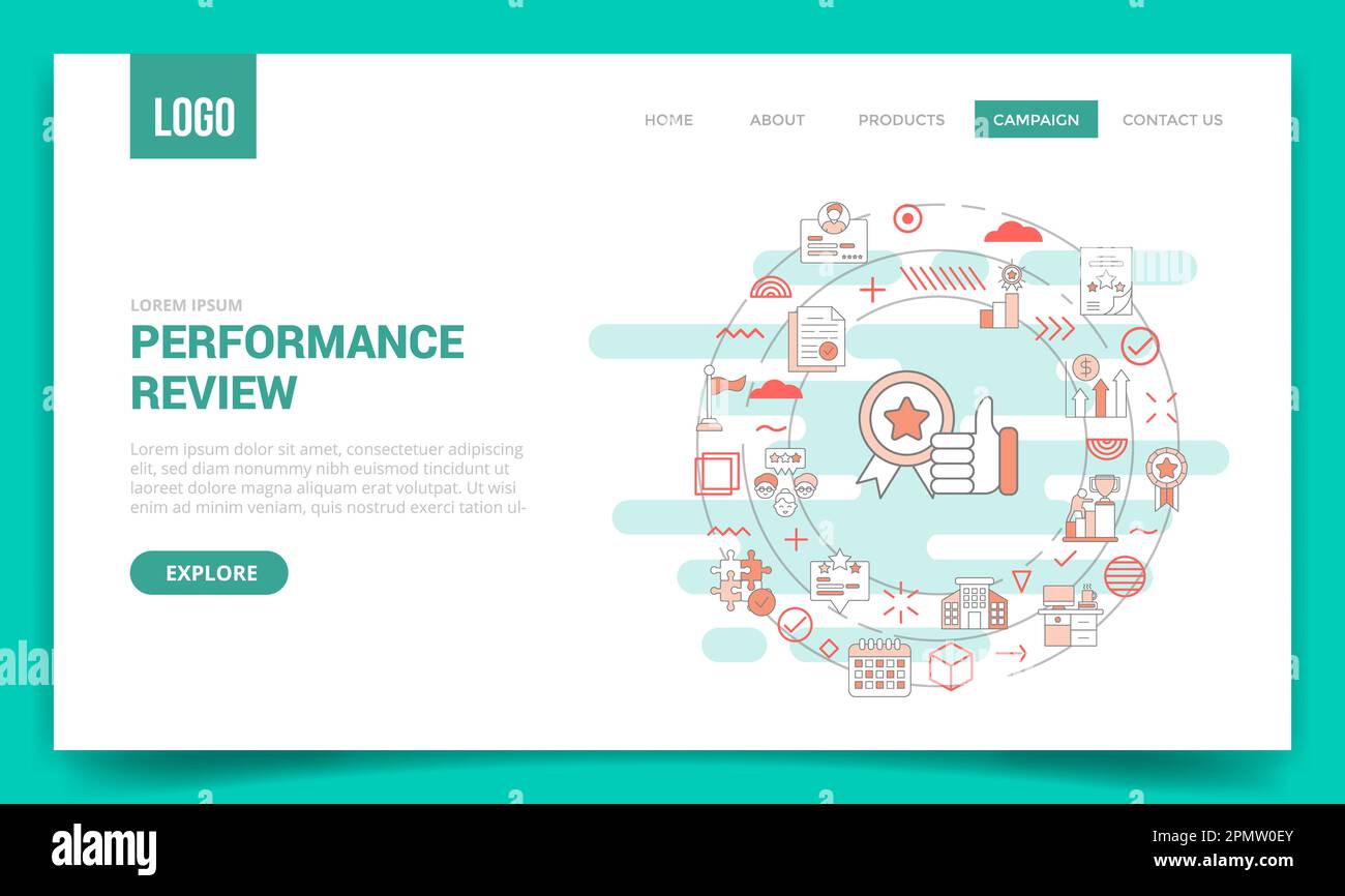 performance review concept with circle icon for website template or ...