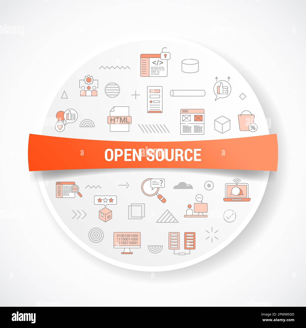 open source concept with icon concept with round or circle shape for ...