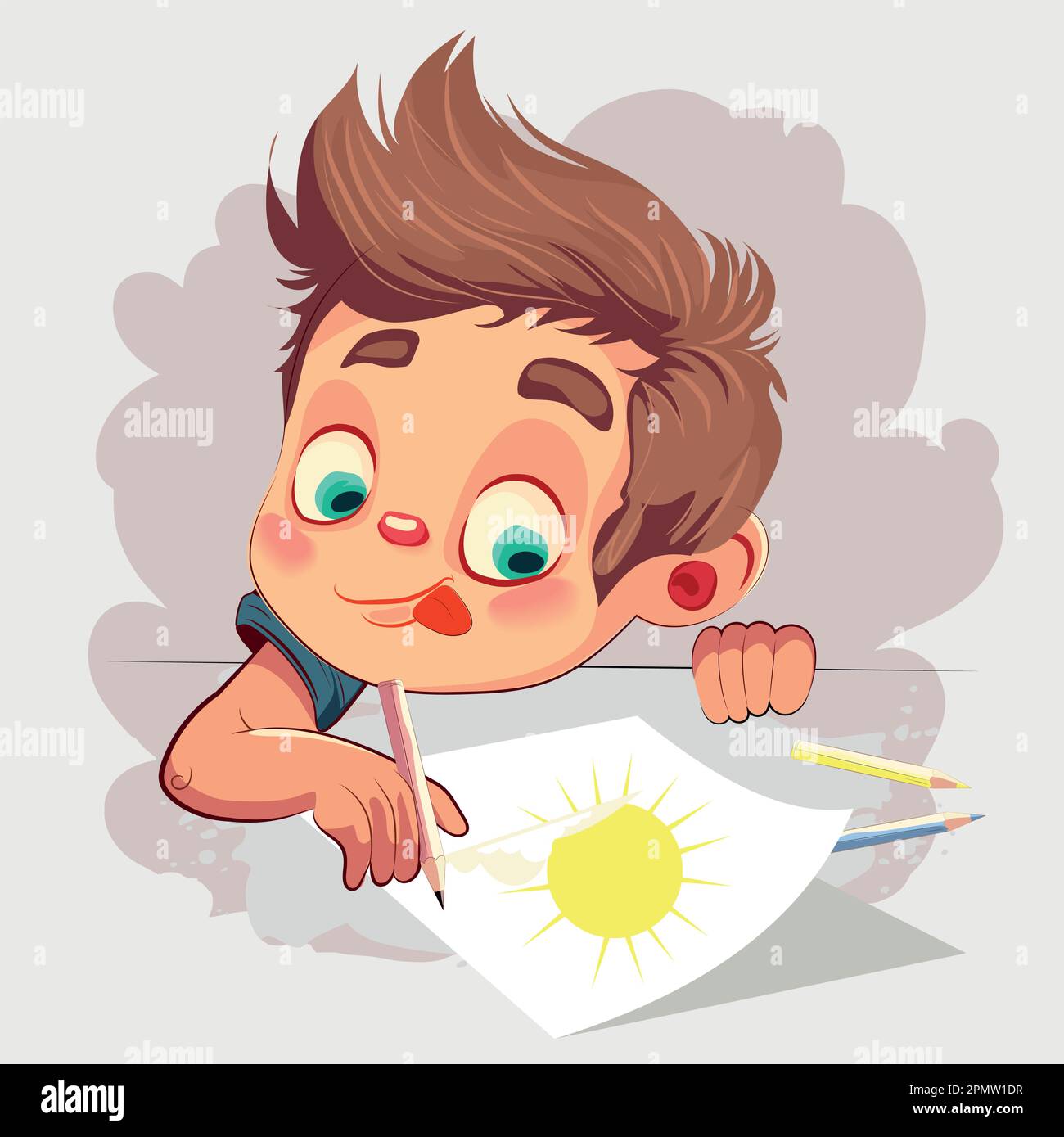 Child Holding Drawings of Sun and Clouds on Paper Isolated on White ...