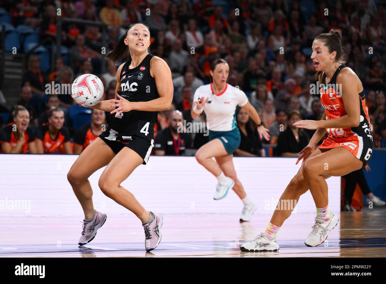 Molly Jovic of the Magpies and Amy Parmenterof the Giants before the ...