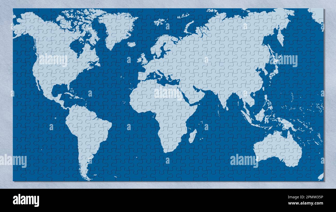 3d illustration. Elements of the Puzzle make up the world map. The flat ...