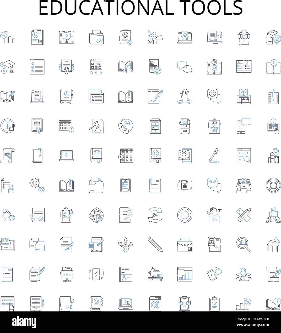 Educational tools outline icons collection. School, Teacher, Learning ...