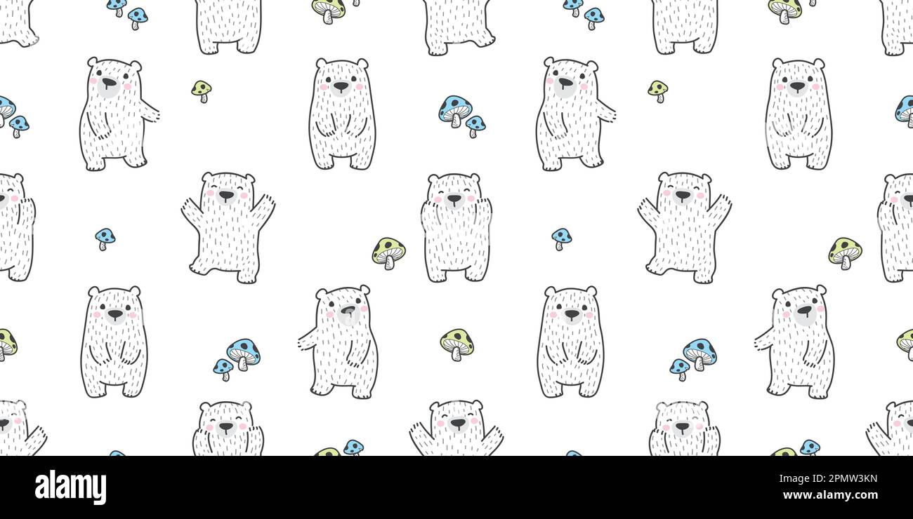Bear seamless pattern vector polar bear isolated teddy happy mushroom wallpaper background Stock ...