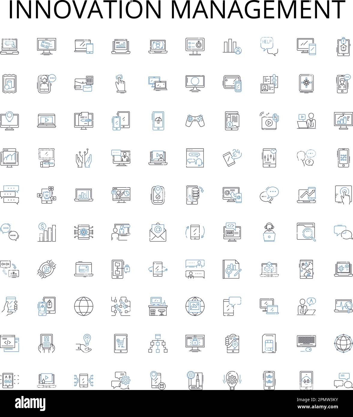 Innovation management outline icons collection. Strategy, Creativity ...