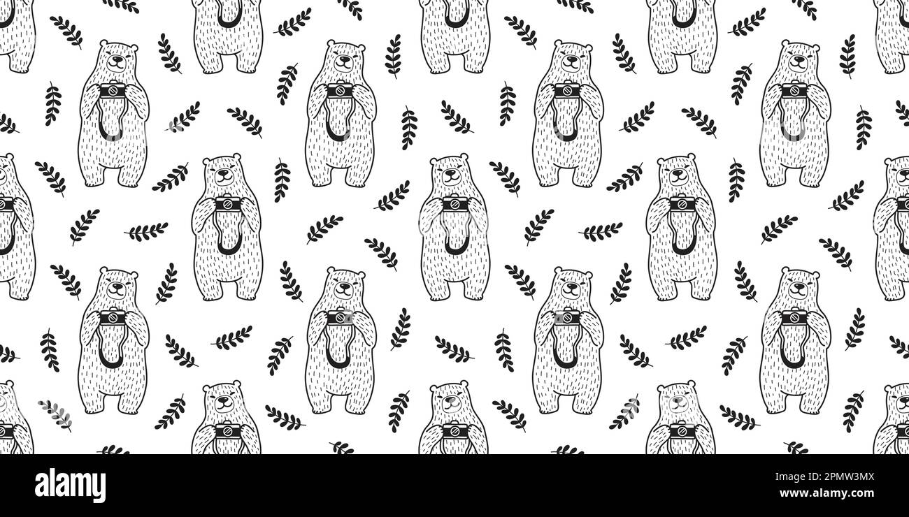 Bear Seamless Pattern Vector Polar Bear Isolated Camera Photography Cartoon Wallpaper Background