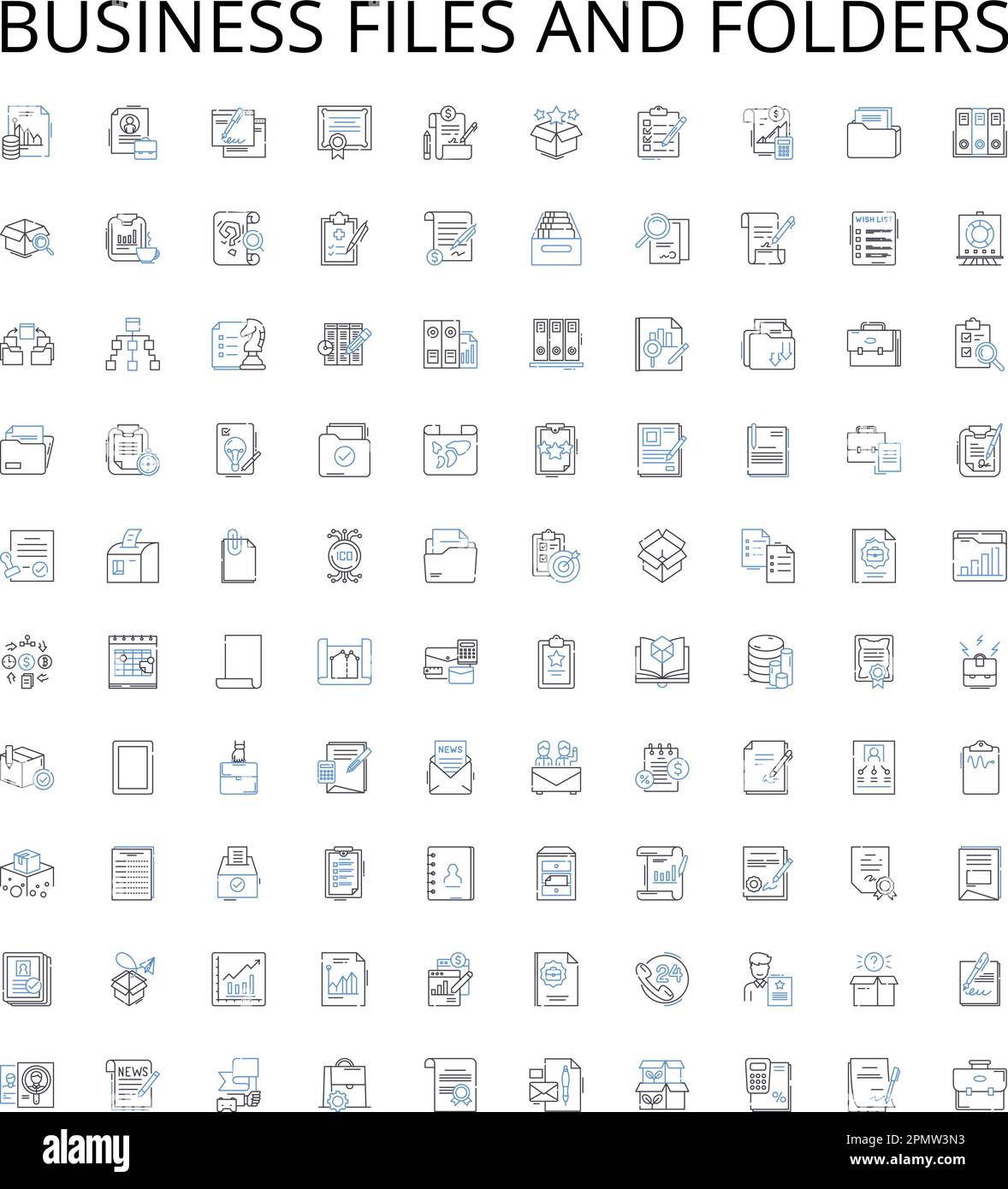 Business Files And Folders Outline Icons Collection File Folder Document Report Spreadsheet