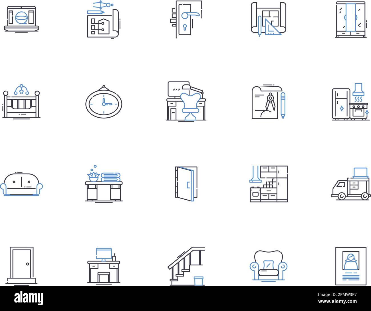 Interior design outline icons collection. Decorating, Furnishings ...