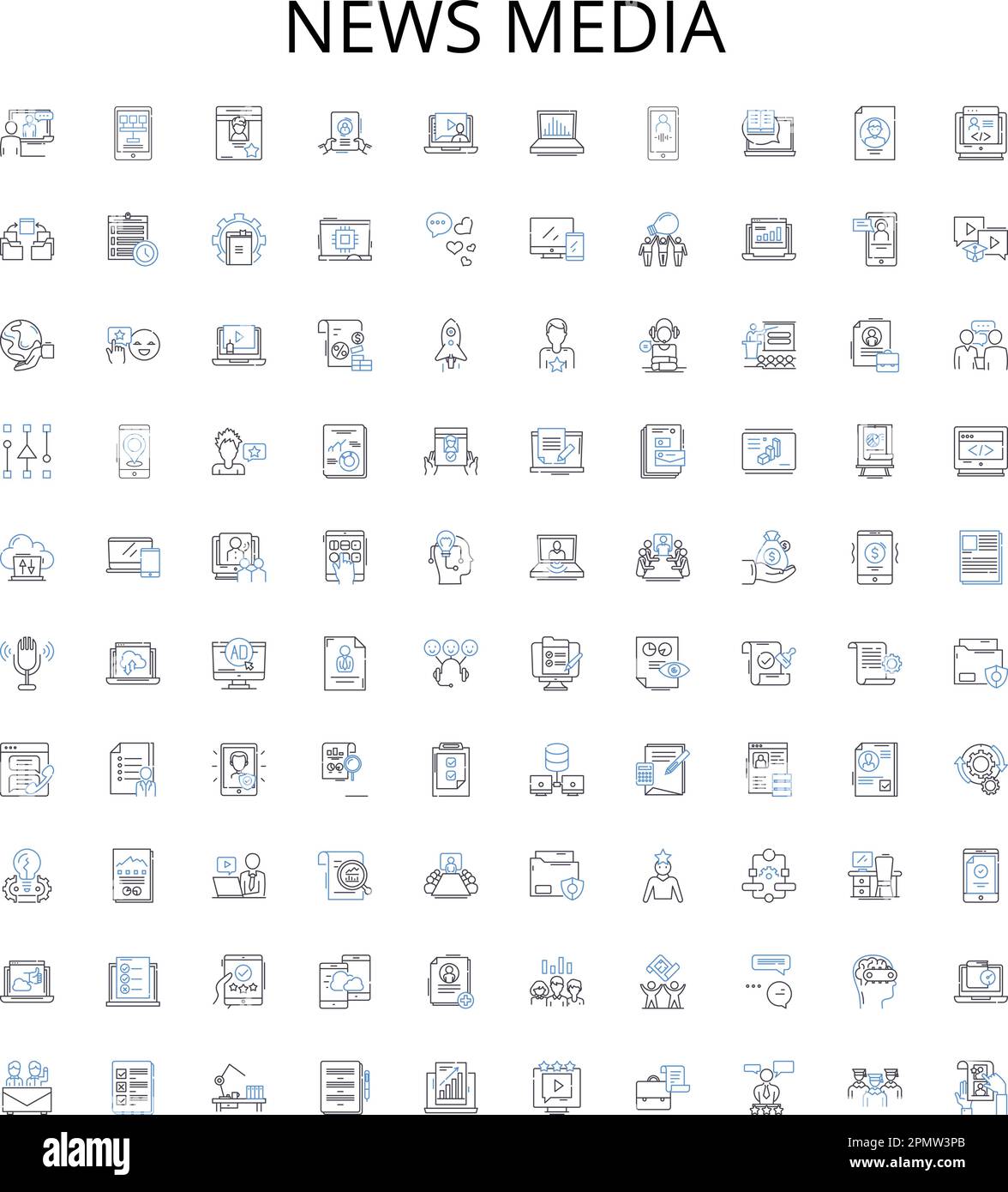 news media outline icons collection. News, Media, Journalism, Information, Broadcast, Reports ...