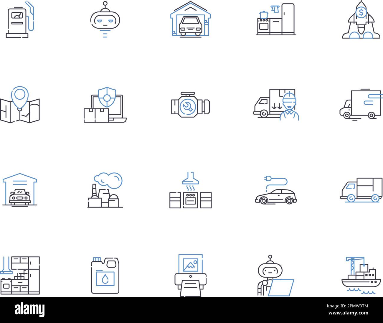 Machines outline icons collection. Robots, Automata, Engines ...