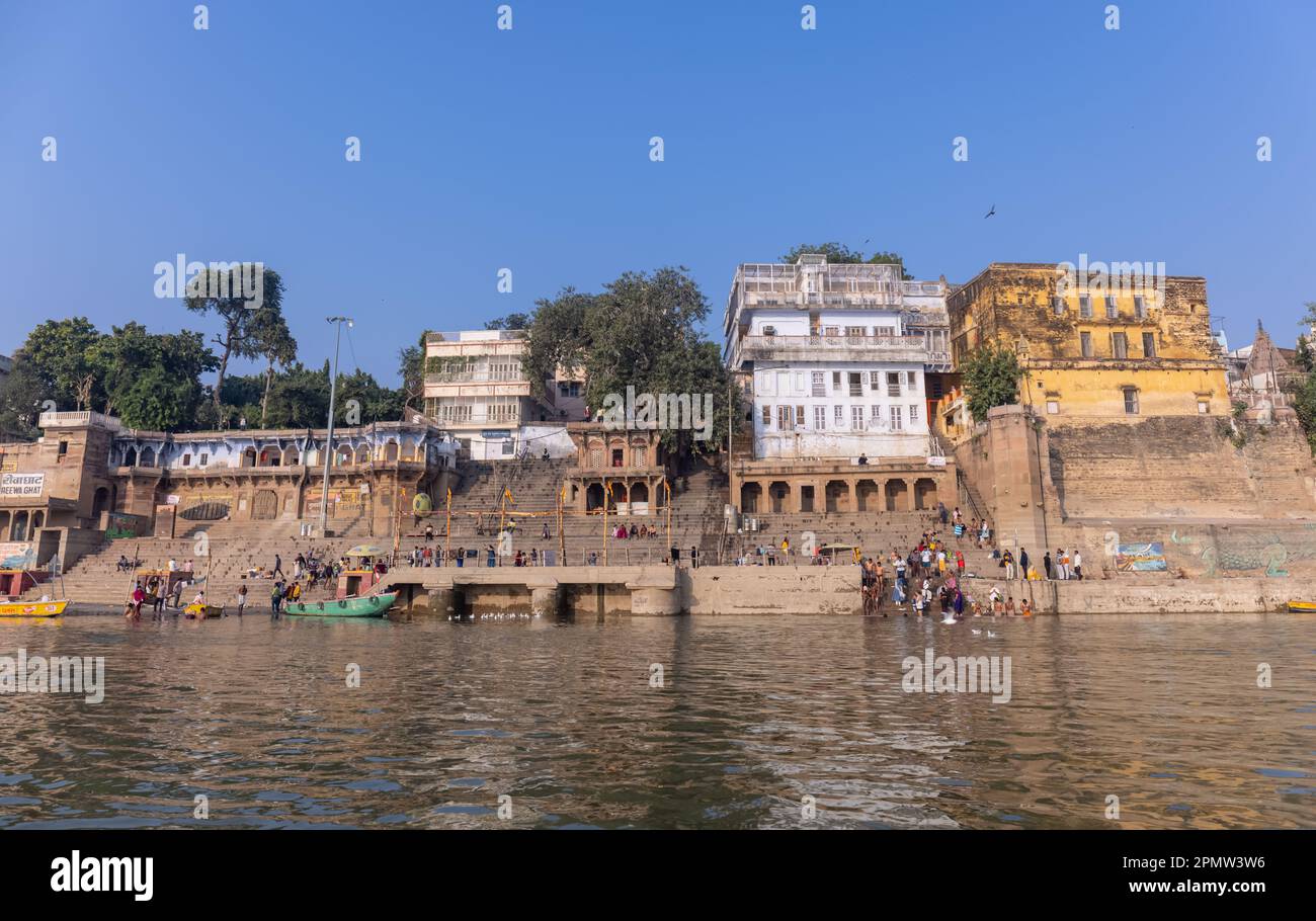 Architecture of ancient building, Historic Varanasi city with ancient ...