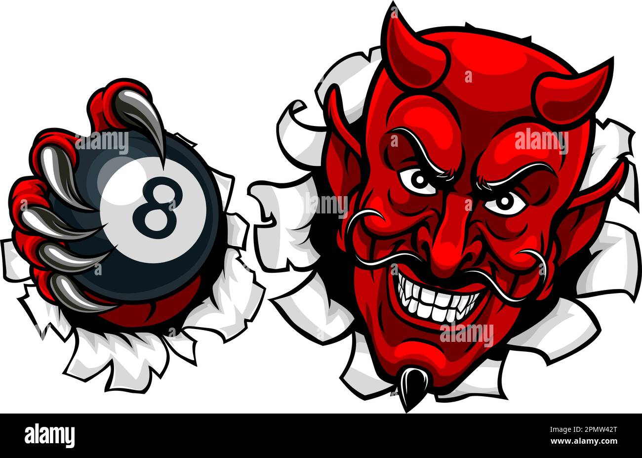 Devil Angry Pool 8 Ball Billiards Mascot Cartoon Stock Vector Image ...