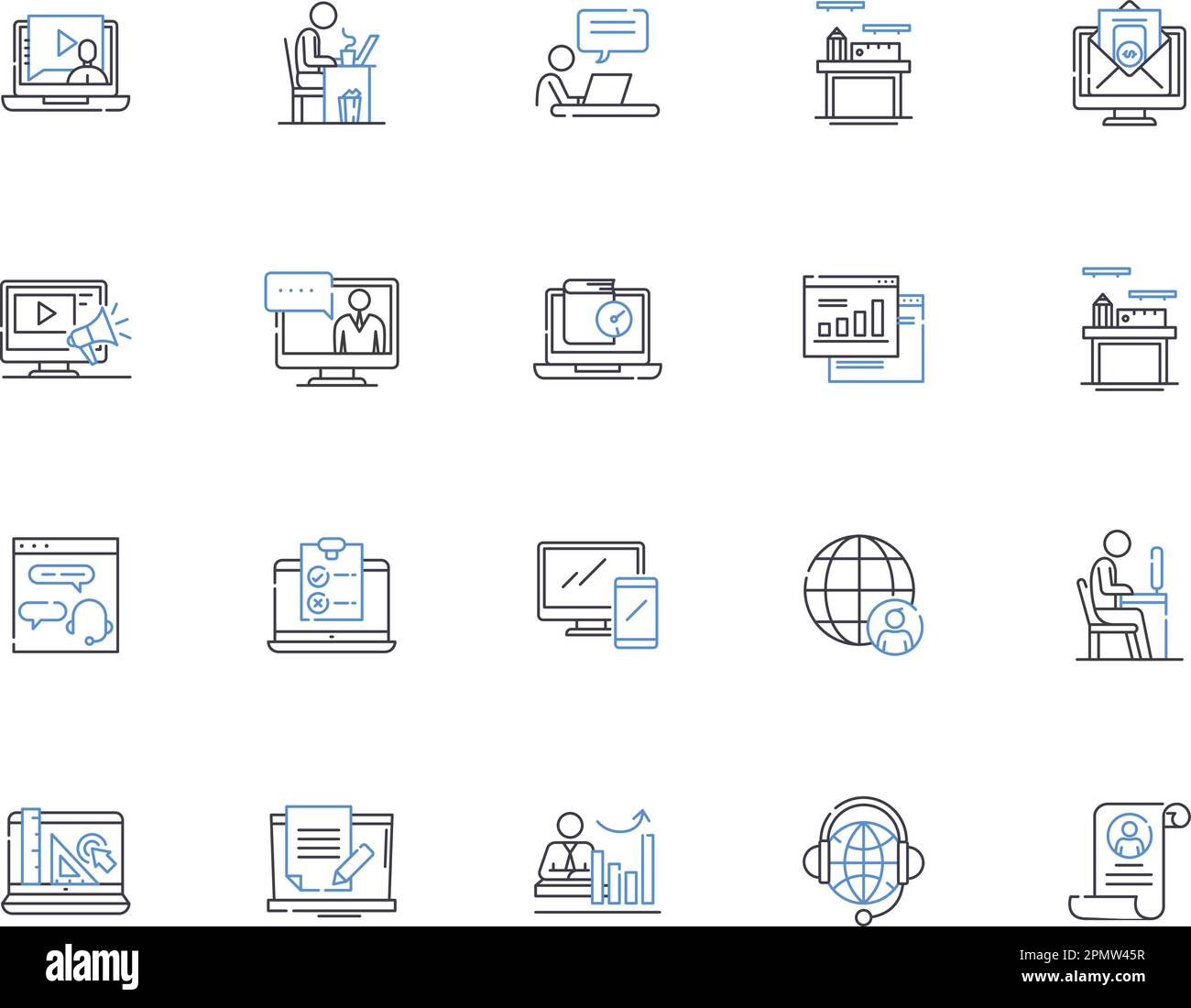 Workplace outline icons collection. Job, Office, Building, Desk ...