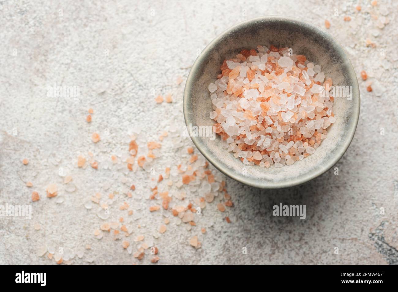 Bowl of himalayan pink salt . Healthy food concept. Speciality salt ...