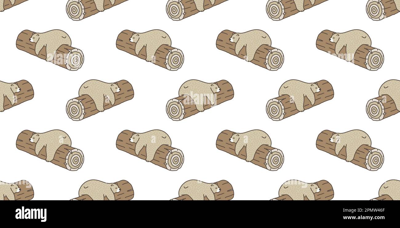 Bear seamless pattern vector Polar Bear panda sleep log doodle isolated ...