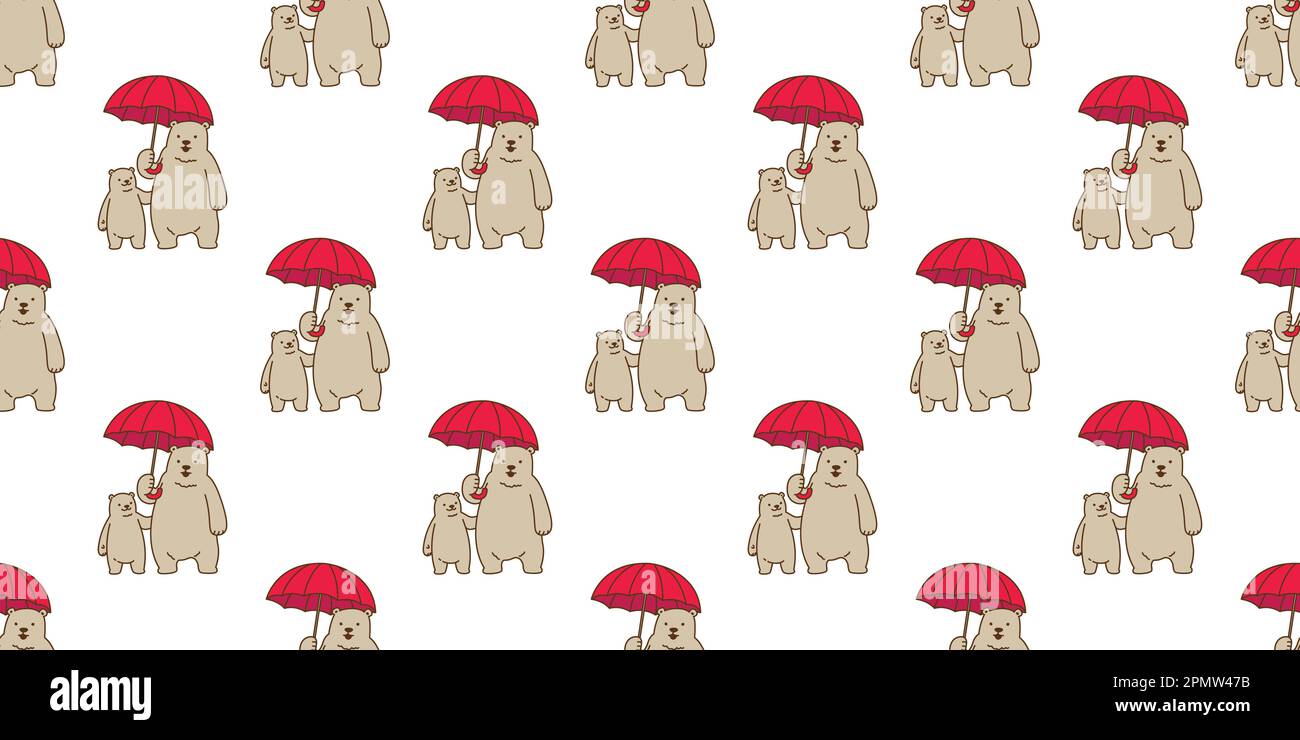 bear seamless pattern vector Polar bear panda umbrella raining isolated background wallpaper ...