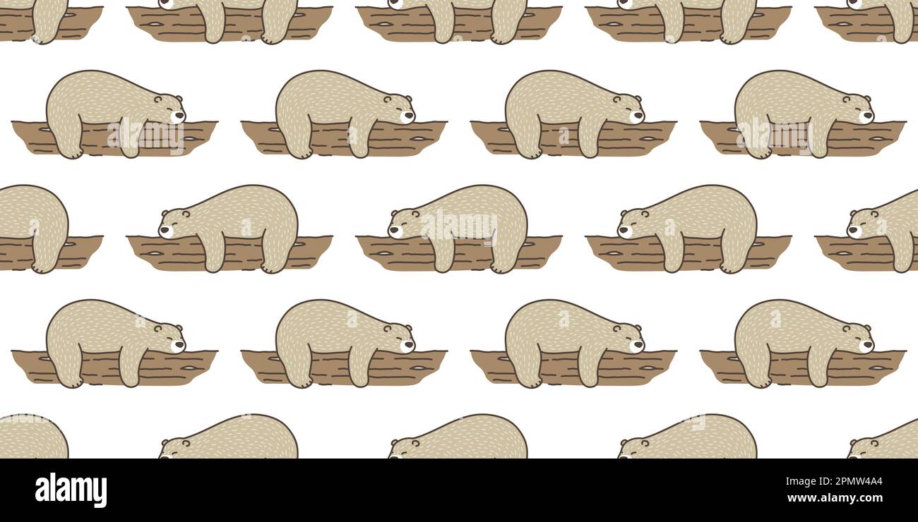 Bear seamless pattern vector Polar Bear sleep log doodle isolated ...