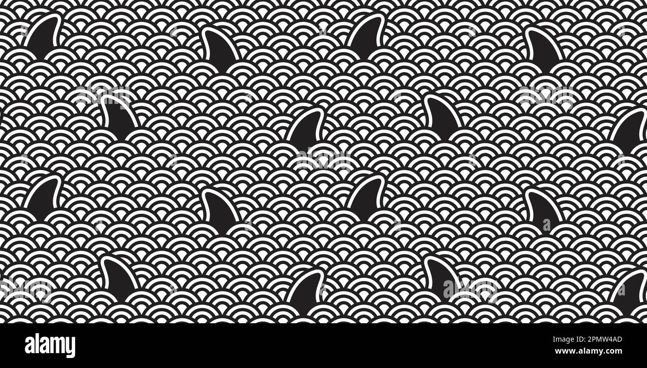 japan ocean wave isolated shark fin vector seamless pattern wallpaper ...