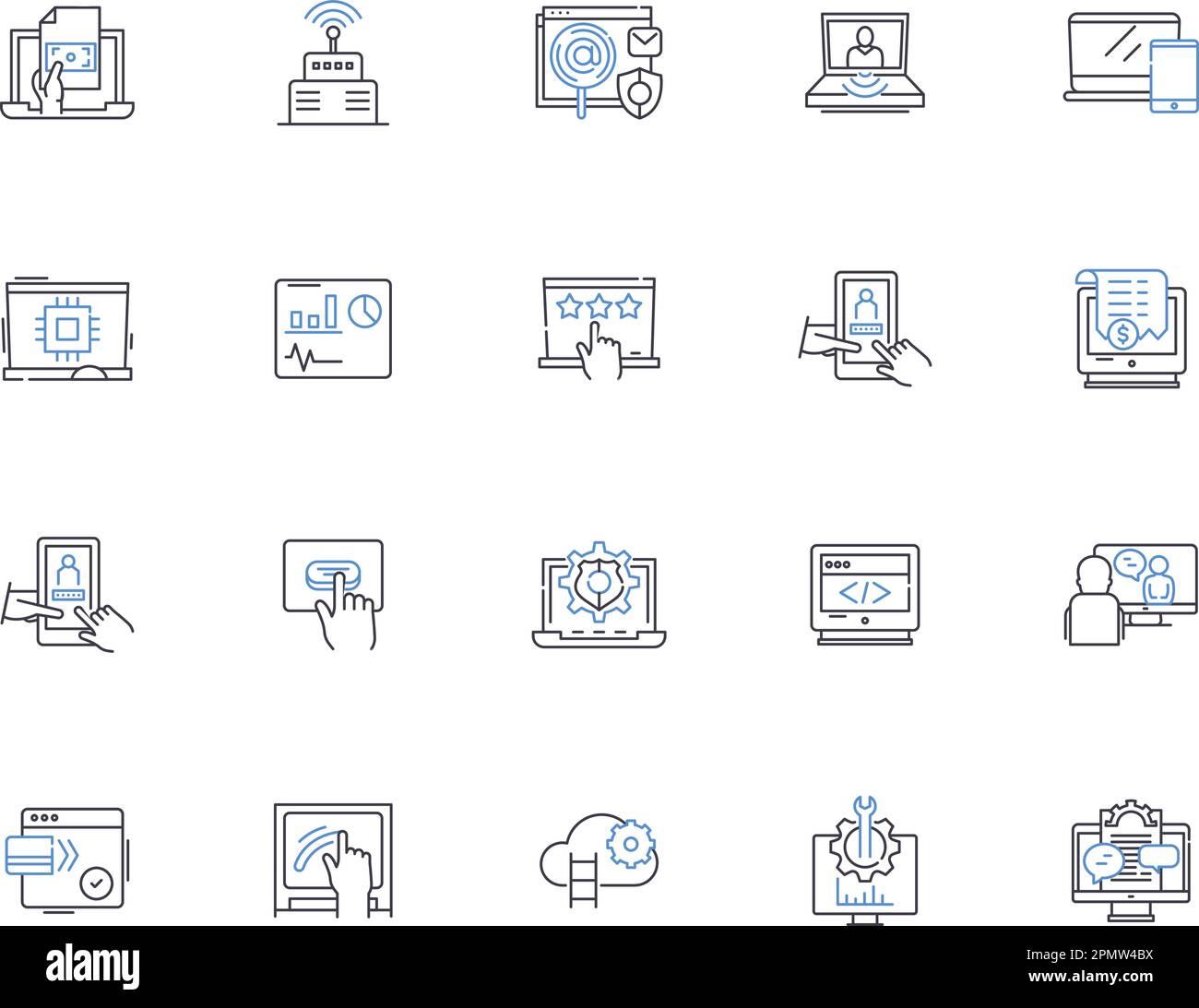 Business software outline icons collection. Accounting, ERP, CRM ...