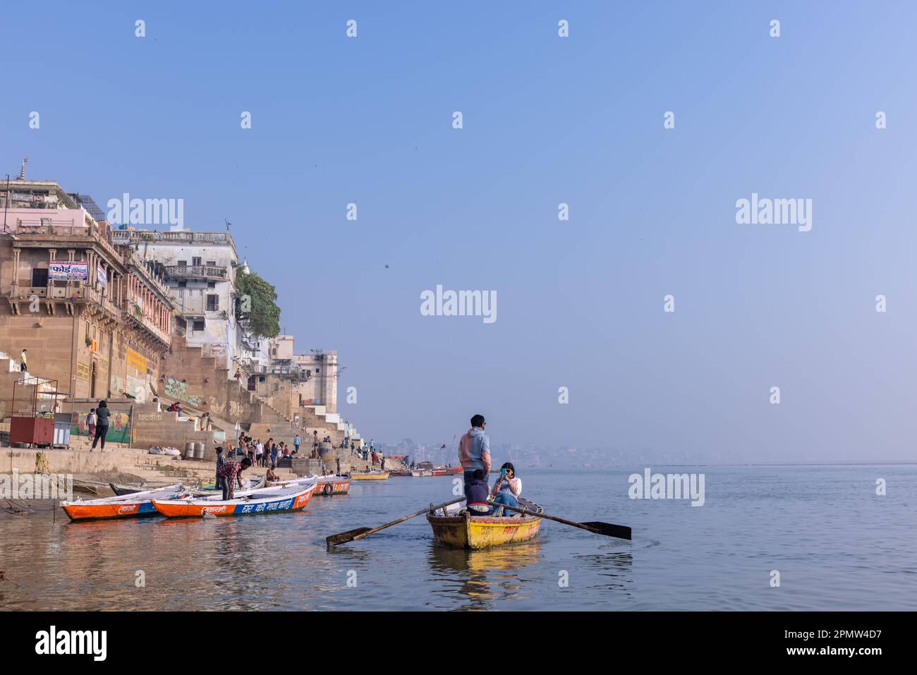 Varanasi, Uttar Pradesh, India - November 2022: A view of holy ghats of ...