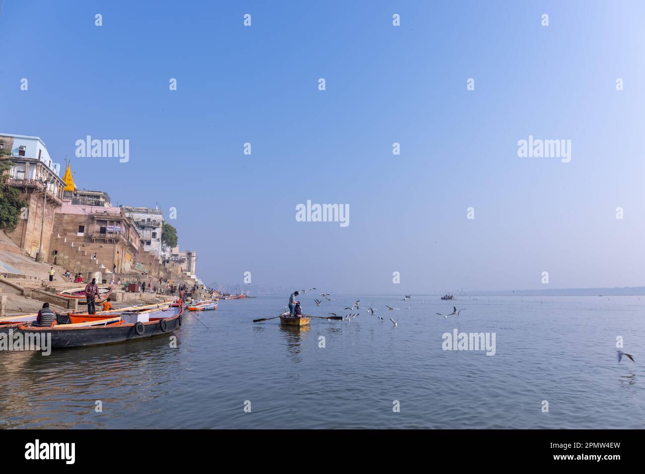 Varanasi, Uttar Pradesh, India - November 2022: A view of holy ghats of ...