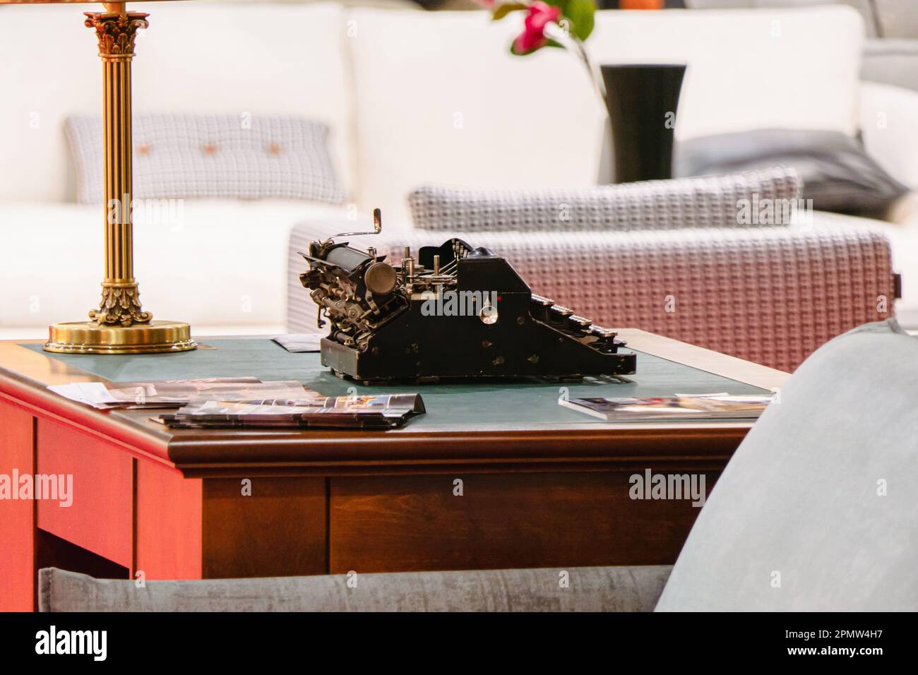 Mechanical typewriter machine at desk in retro office hi-res stock ...