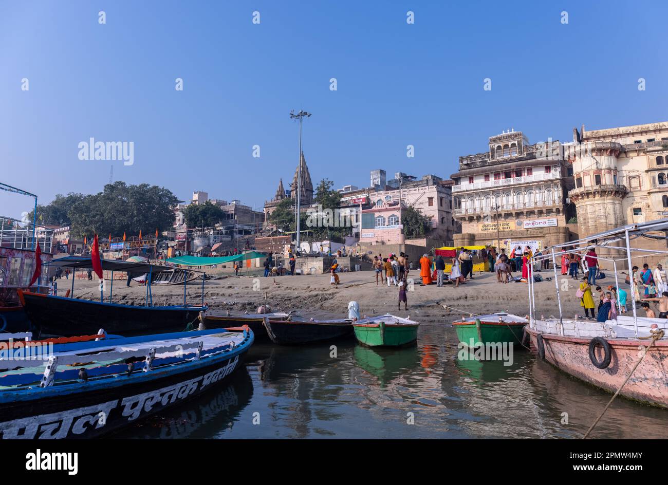 Varanasi, Uttar Pradesh, India - November 2022: A view of holy ghats of ...