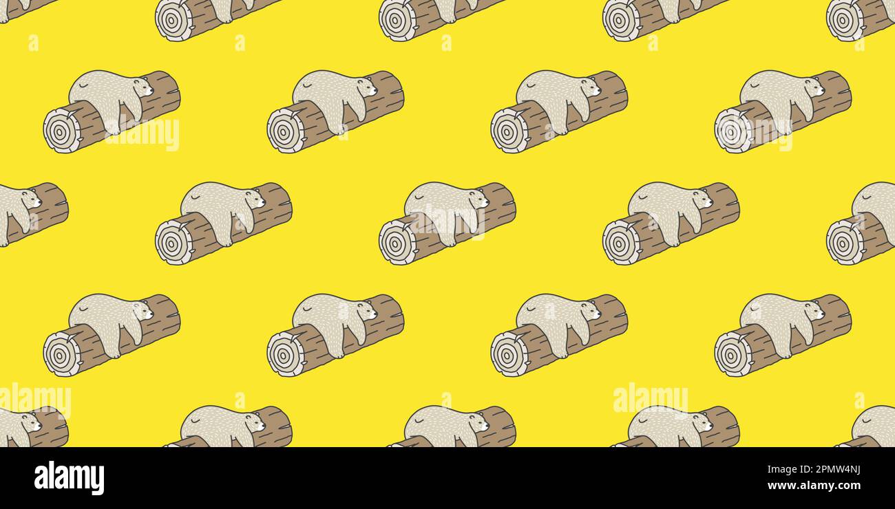 Bear seamless pattern Polar Bear sleep log doodle wallpaper isolated ...